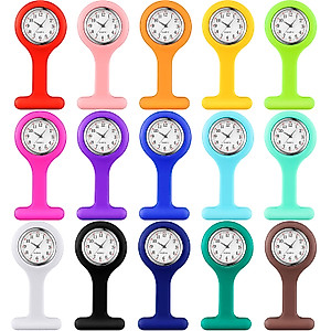 15 Pcs Silicone Nurses Watch Lapel Clip on Watches Stethoscope Nurse Pocket for Men Nursing Fob with Second Hand Doctor Students Graduation Gifts Office Travelling Hiking, 15 Colors