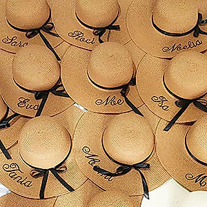 Personalized Custom Name Text Embroidery Beach Hats for Women Sun Straw Hat Wide Brim Foldable Roll up Floppy Summer Hat