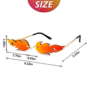 Fire Flame Sunglasses Rimless Flame Shaped Sun Glasses Wave Fire Shaped Glasses for Women Men Party Supplies Photo Props (2 Pairs, Red, Black and Grey)