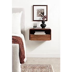 Kate and Laurel Kato Modern Wood Floating Side Table with Drawer, 18 x 10 x 9, Walnut Brown, Contemporary Wooden Floating Nightstand for Bedroom Bedside Table
