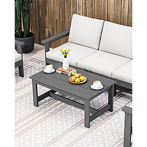 SERWALL HDPE Patio Coffee Table, Rectangle Outdoor Coffee Table, All-Weather Coffee Side Table for Balcony, Poolside, Deck, Garden, Gray