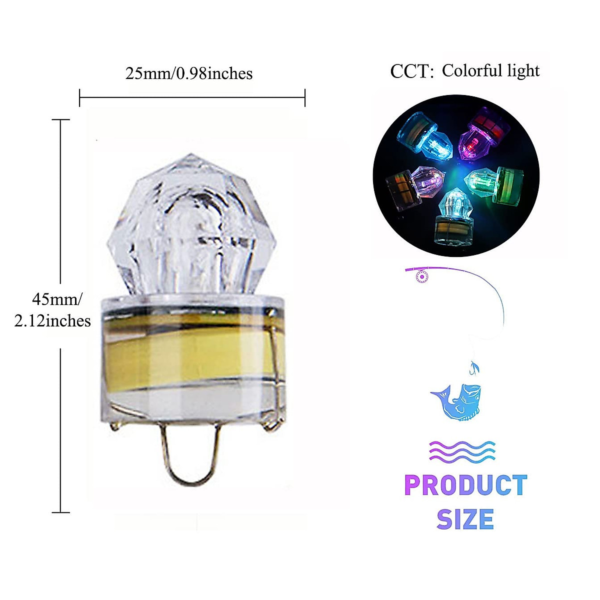 Edearkar LED Fishing Light Underwater 10-Pack Deep Drop Lights Waterproof Diamond Tubular Underwater Colorful Fishing Lure Light Attractants for Tuna Swordfish