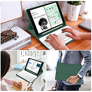Keyboard Case for iPad 9th/8th/7th Generation 10.2 Inch 2021/2020/2019, Soft TPU Back Stand Cover Smart Case with Pencil Holder, Magnetically Detachable Wireless Bluetooth Keyboard, Dark Green