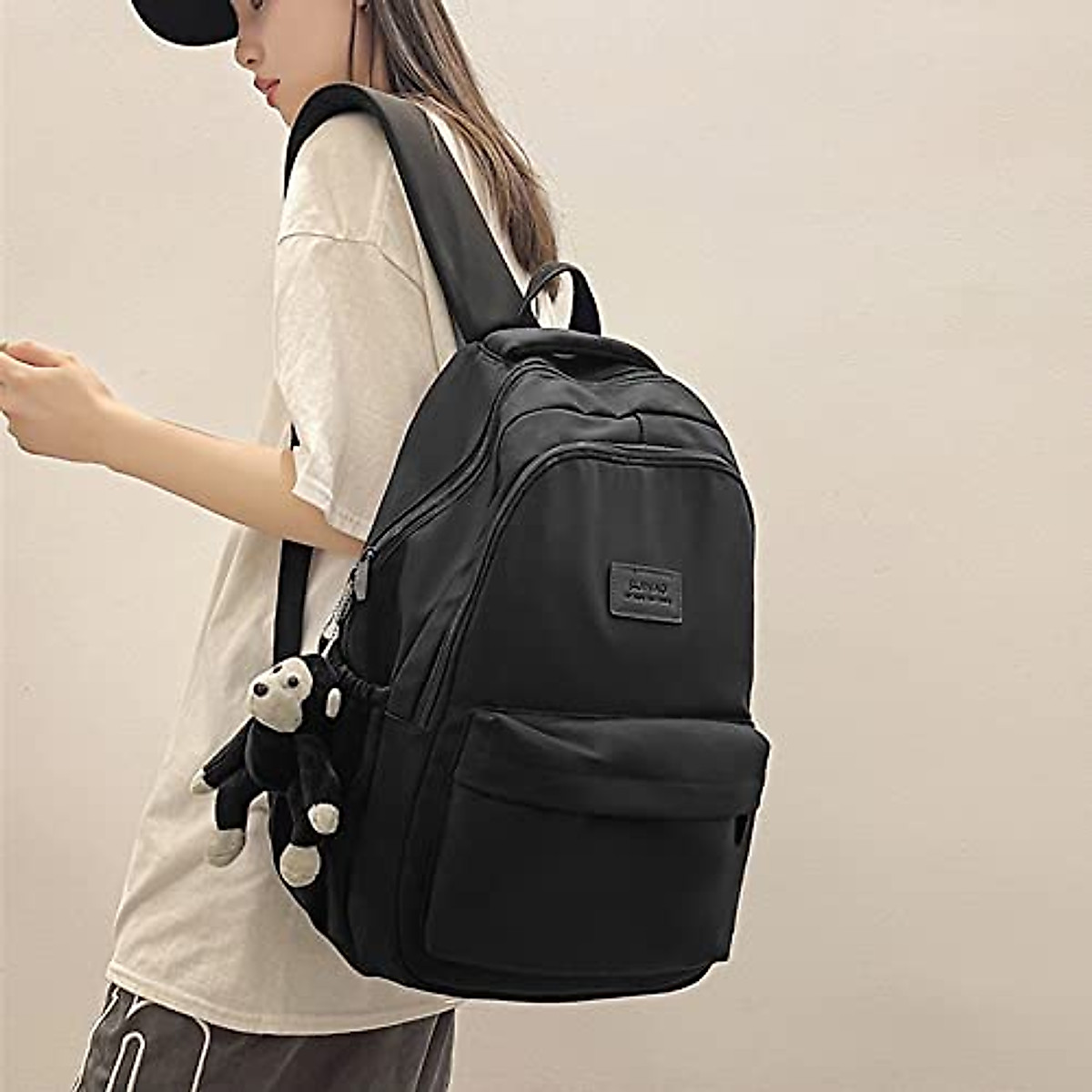 JARKJARD Aesthetic Backpack Cute Kawaii Backpack for School College Backpack Large Capacity Bookbags for Girls Women Students Casual Travel Daypacks Solid Color(Black)