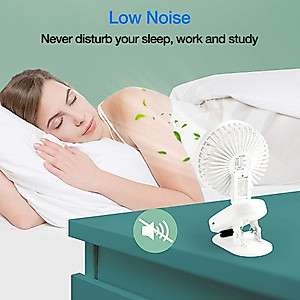 Clip on Fan, Stroller Fan Clip on for Baby Battery Operated Auto Oscillation Mini Fan 2 in 1 Desk Clip Fan Portable for Outdoor Camper Baby Stroller Indoor Gym Treadmill Personal Office Desk