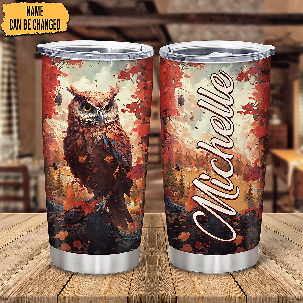 Hyturtle Personalized Owl Lovers Tumbler - Owls Print Custom Name Stainless Steel Coffee Tumbler 20 oz With Lid - Idea Owl Lover, Animal Lover Gifts For Women, Mom, Daughter For Birthday, Christmas
