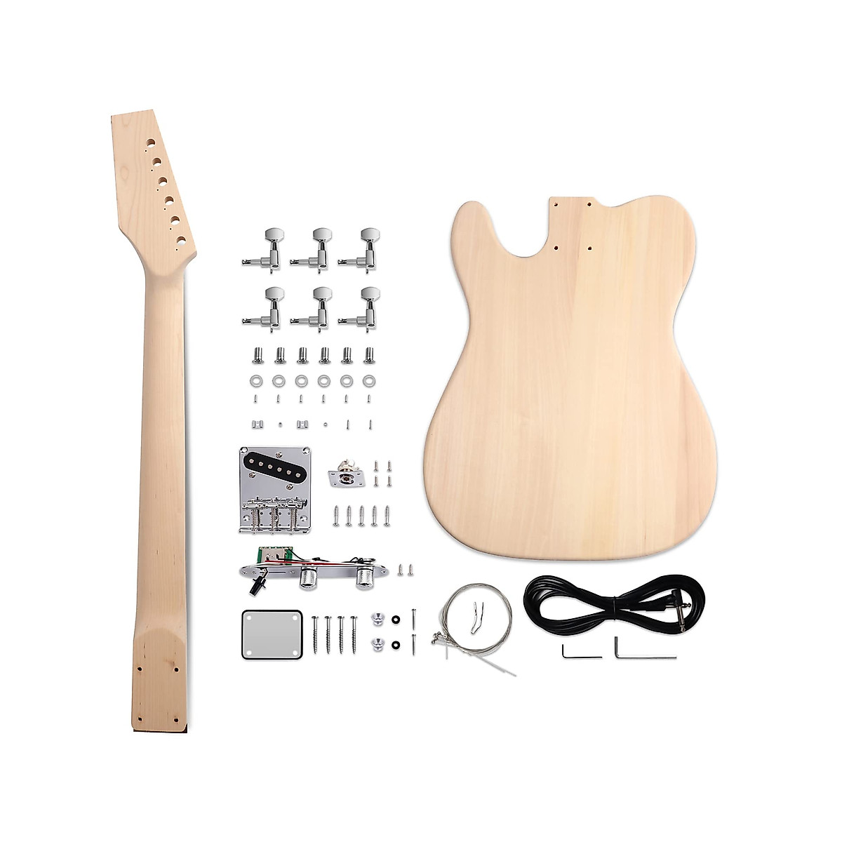 Sunsmile DIY Electric Guitar Kit Tele Style Guitar Kits Beginner Kits with Basswood Body Hard Maple Neck Chrome Hardware Right Handed Build Your Own Guitar.