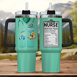 99OWL Cups Blue Light Er Engraved Straws Student Navy School Handle Funny Nursing, Nurse Gifts, Tumbler 40 Oz With Handle Lid And Straw, Nurse Life Shirt Pattern Nutrition Facts