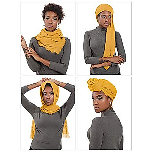 Century Star Womens Turban Head Wrap Scarve Soft Cotton Headbands Hijab for Women All Season Long Scarf Yellow&Red&Navy&Army Green