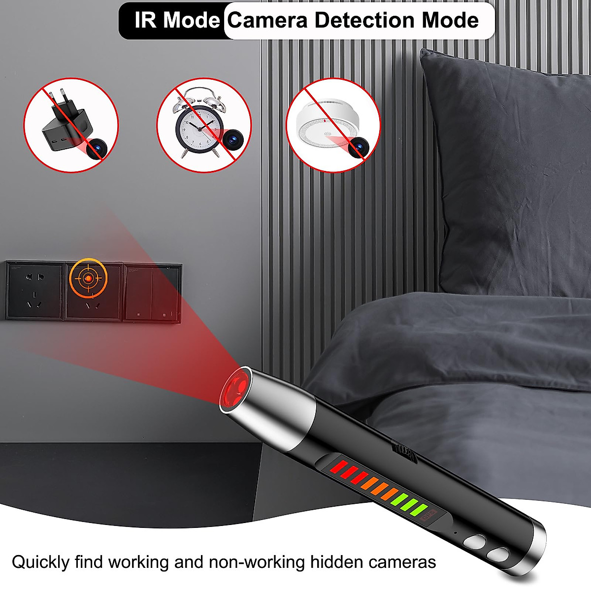 Brathird Spy Detector, Hidden Camera Detectors, Camera Finder, RF/Bug Signal Scanning/Magnetic Field Detection/IR Mode Detection for GPS Tracker, Spy Camera Detector Finder for Travel, Office, Car