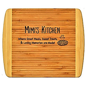 Mimi Gift - Mimi’s Kitchen Kitchen Where Great Meals Sweet Treats & Loving Memories Are Made - Engraved 2-Tone Bamboo Cutting Board Grandma Christmas Birthday Mother’s Day Decor & Usage (11.5x13.5)