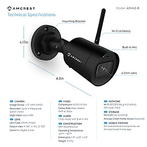 Amcrest SmartHome 4MP Outdoor WiFi Camera Bullet 4MP Outdoor Security Camera, 98ft Night Vision, Built-in Mic, 101° FOV, 2.8mm Lens, MicroSD Storage, ASH42-B-V2 (Black) (Renewed)