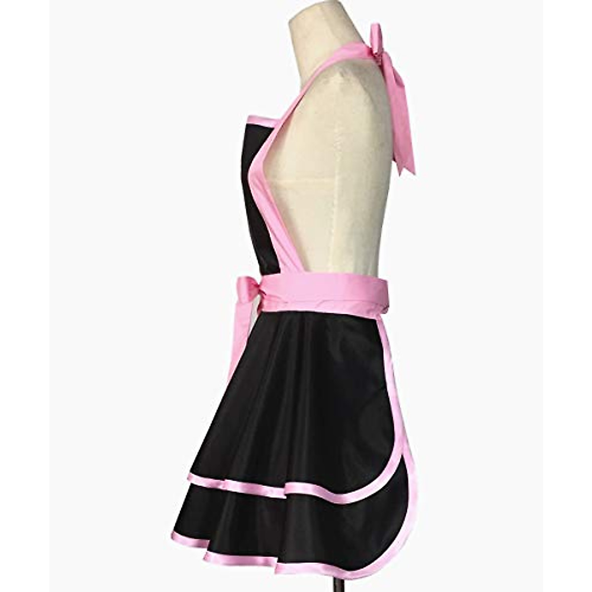 Hyzrz Lovely Handmade Cotton Retro Black Aprons for Women Girls Cake Kitchen Cook Apron for Mother's Gift (Pink)