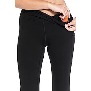Leggings Depot High Waist 7/8 Leggings Workout Yoga Pants with Pockets (Black, Large)
