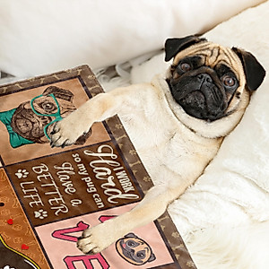 Qzxyni Pug Gifts for Pug Lovers, Pug Gifts for Women, Pug Blanket 50" x 60", Cute Pug Dog Lover Throw Blanket for Adult Kids, Pug Gifts