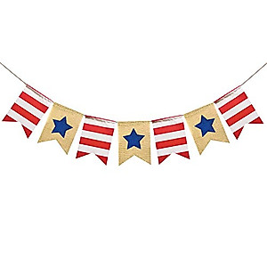 FAKTEEN American Independence Day Red White and Blue Stars Banner for 4th of July Decorations Garland USA Rustic Patriotic Bunting