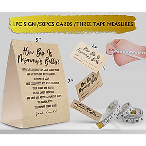 Kraft Paper How Big is Mommy's Belly Sign,Guess Mommy's Belly Size Game Kit (1 Standing Sign + 50 Guessing Cards + 3 measuring tapes), Baby Showers Decorations-NPZHB03