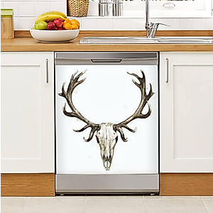Dishwasher Magnet Cover Deer Skull Watercolor Magnetic Refrigerator Stickers Decorative Appliance Cover Fridge Panels Metal Door Garage 23x26in
