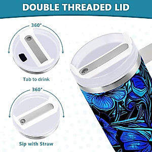 RPLIFE Blue Flowers Sugar Skulls Stainless Steel Coffee Tumbler, Insulated Water Bottle with Straw, Tumbler for Men