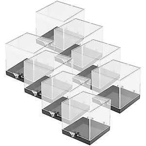 NOLITOY Home Decor 8pcs Natural Rough Mineral Specimen Display Case Holder Square Transparent Plastic Box Sample Display Box Jewelry Storage Container for Home Plastic Storage Bins