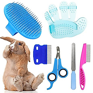 Rabbit Grooming Kit, Rabbit Brush for Shedding with Bunny Nail Clipper, Rabbit Nail Trimmers with Pet Combs for Hamster Guinea Pig Ferret by KALAMANDA(6 Pack)