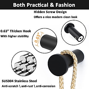 SAYAYO Modern Black Coat Hooks Wall Mounted, Towel Hooks for Bathrooms Robe Hooks, Heavy Duty Wall Hooks for Hanging, SUS 304 Stainless Steel 4 Packs