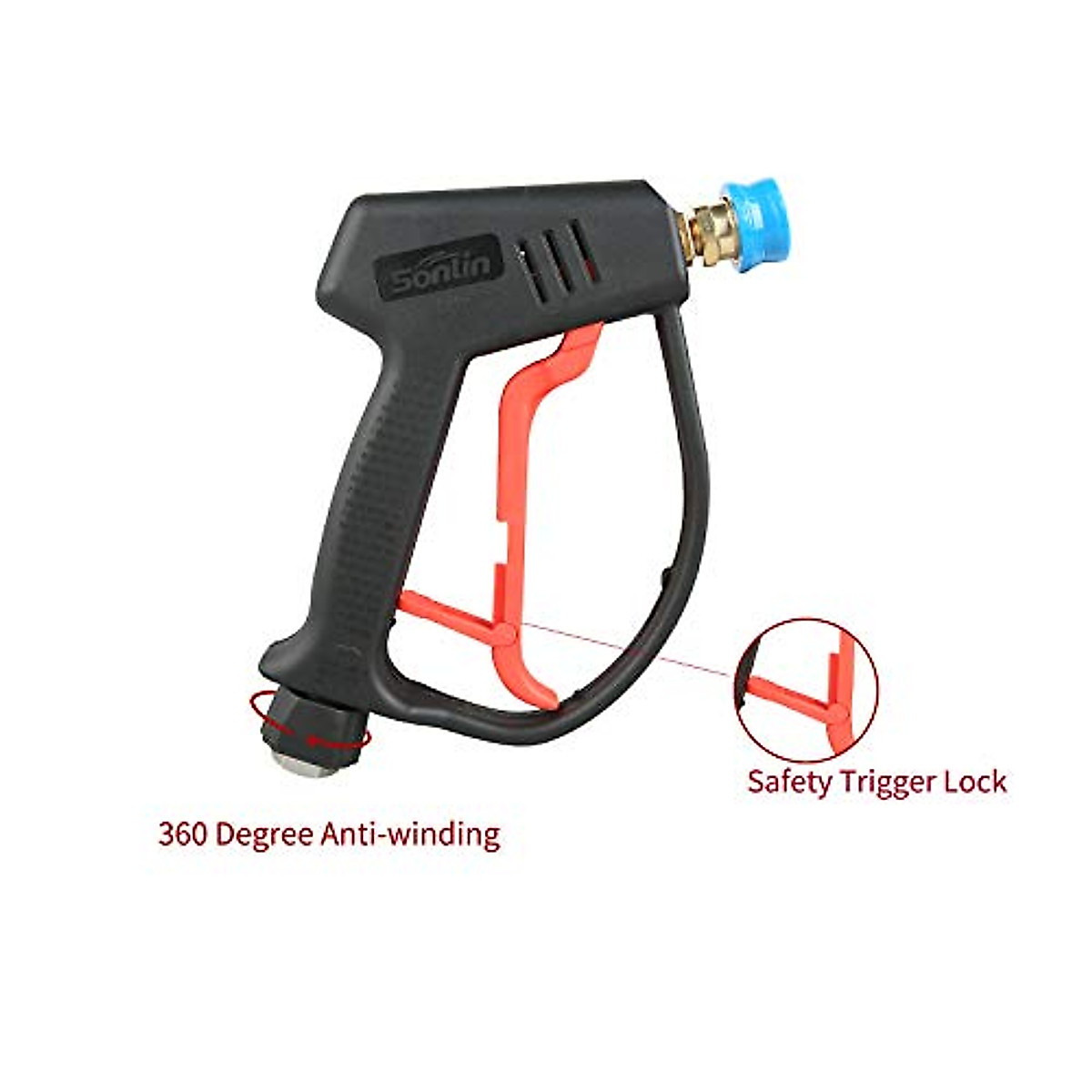 Sooprinse High Pressure Washer Gun 4000psi, High Pressure Spray Gun with 5 Quick Connect Nozzles,G1/4 Quick Connector Outlet with 3 pcs inlet adapters G3/8 quick connector, M22-14mm, M22-15mm