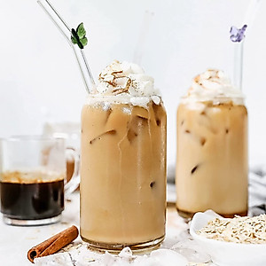 5 Pcs Reusable Glass Straws,Colorful Butterfly on Clear Straws With Design 7.9in X 8mm Shatter Resistant Bent Drinking Straws with 2 Cleaning Brushes for Shakes,Juices,Smoothies, Cocktails