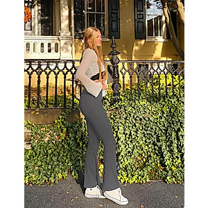 VICUR Women's Flare Yoga Pants V Crossover High Waisted Yoga Pants Non See Through Bootleg Yoga Leggings Grey-XS