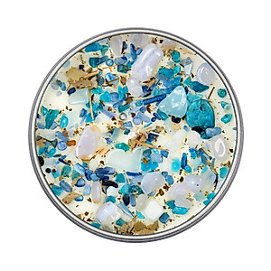 Throat Chakra Candle by New Moon Beginnings - Chakra Candles - Dried Flower, Herb, & Crystal Candles - Aromatherapy Candles - Soy Candle - 8oz Tin