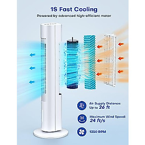 TEMEIKE 3-IN-1 Evaporative Air Cooler, 35-INCH Swamp Cooler Air Conditioner Portable for Room with Remote, 60° Oscillation, 7H Timer, 4 Ice Packs, Windowless Evaporative Cooler for Indoor Home Bedroom