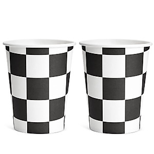 Juvale 144 Piece Race Car Birthday Party Supplies with Checkered Flag Plates, Napkins, Cups, and Cutlery (Serves 24)