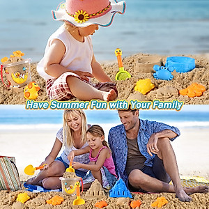 FENYAN Beach Toys for Kids, 22Pcs Toddler Sand Toys Includes Beach Bucket, Sand Castle Kit, Duck-Shape Watering Can, Sand Spade, Shovel, Rake, Sieve, Dinosaur Sand Molds for Preschool Boys Girls