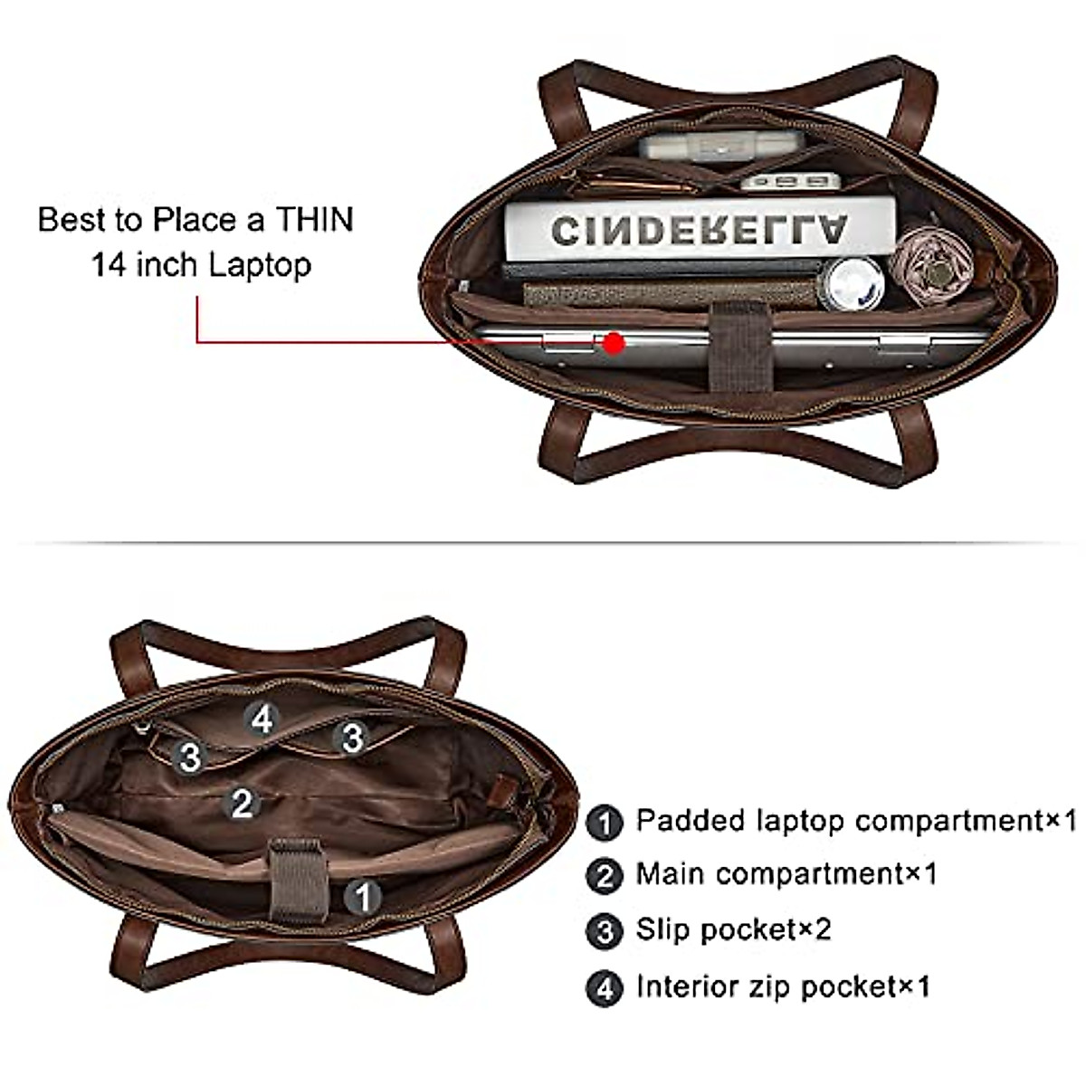 S-ZONE Leather Tote Bag for Women Large Shoulder Bag Handbag for Work with Long Shoulder Strap