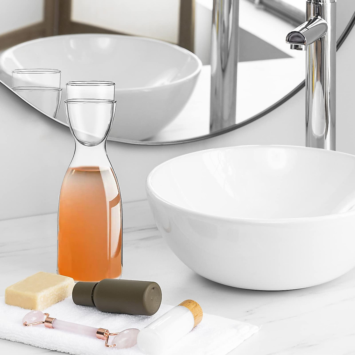 22 OZ Bedside Water Carafe with Cup Glass Pitcher Set, Mouthwash Dispenser for Bathroom Bedroom Nightstand(Clear)