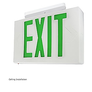 eTopLighting LED Exit Sign, Emergency Light, Green Lettering in White Body, Battery Back Up, Extra Face Plate Double Face, Ceiling/Wall Mount, AGG2163