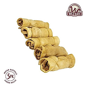 Wild Eats Water Buffalo Retriever Style Cheek Roll Dog Chews-5 Pack (Long Lasting Dog Chews, Dog Treats, Dog Bones for Aggressive Chewers & Dog Bones for Large Dogs) Great Substitute Pig Ears for Dogs