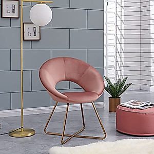Duhome Modern Accent Velvet Chairs Dining Chairs Single Sofa Comfy Upholstered Arm Chair Living Room Furniture Mid-Century Leisure Lounge Chairs with Golden Metal Frame Legs 1 PCS Pink