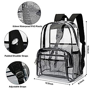 Clear Backpack School Bag Bookbag, Heavy Duty PVC Plastic Transparent See Through Backpacks for Men Women Girls Boys (Black)