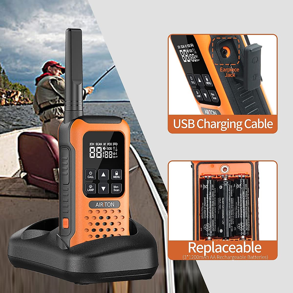 2Pack Walkie Talkies for Adults Waterproof Long Range FRS Float Walkie Talkies,IP67 Two-Way Radio with USB-C Charging Cable NOAA,Flashlight SOS and Headsets for Skiing Kayaking Camping (Orange)