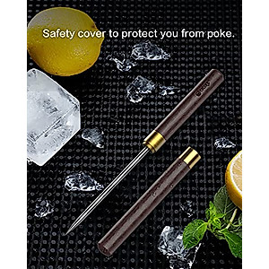 Stainless Steel Ice Pick with Safety Cover, Pick Tool for Breaking Ice, Non-slip Wooden Handle for Easy to Grip, 9 Inches Length