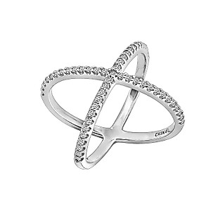 Amazon Essentials Platinum Plated Sterling Silver Made with Infinite Elements Cubic Zirconia Criss Cross Single "X" Ring, Size 8, (previously Amazon Collection)