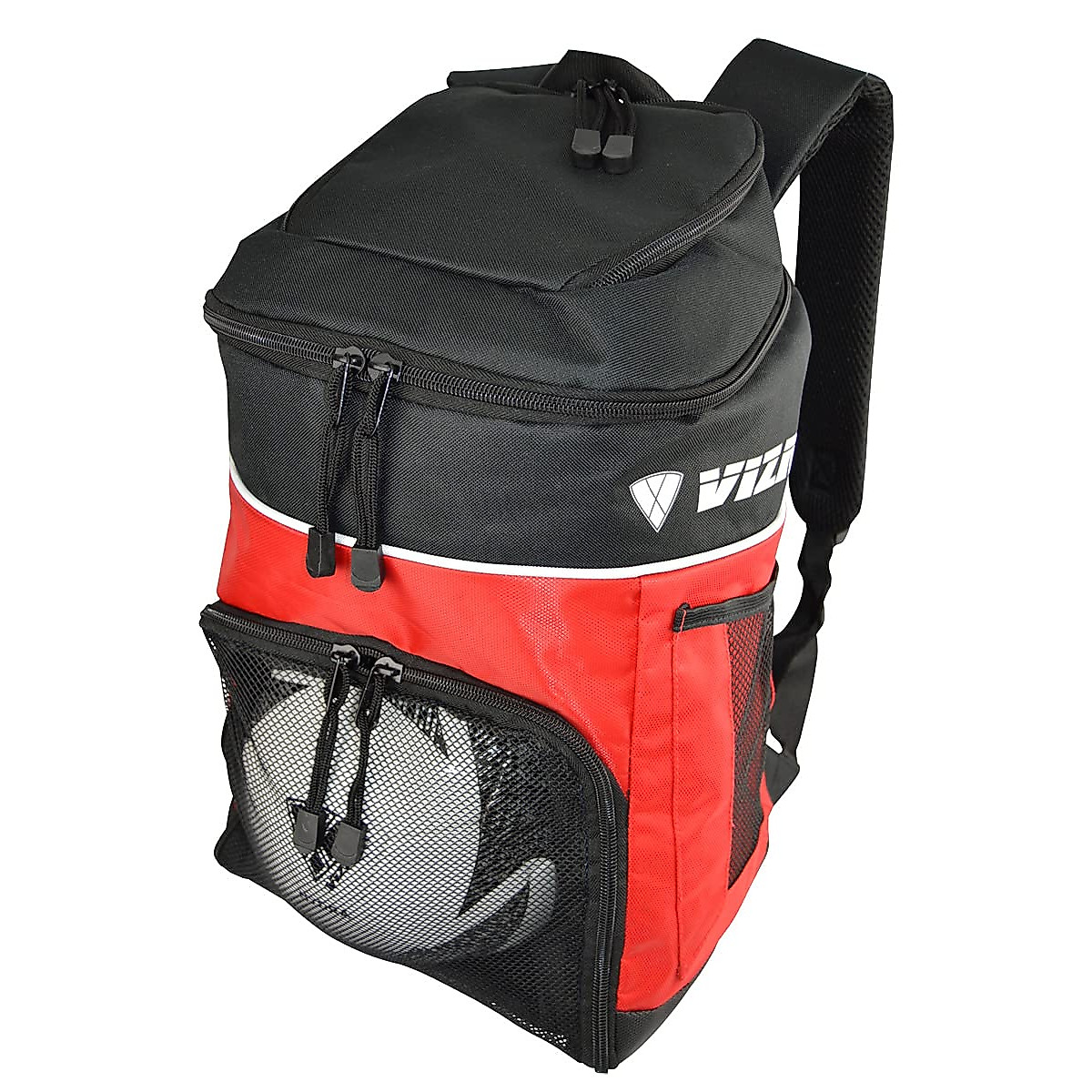 Vizari Titan Soccer Backpack With Ball Compartment and Vented Ball Pocket and Mesh Side Cargo Pockets for Adults and Teens(Red)