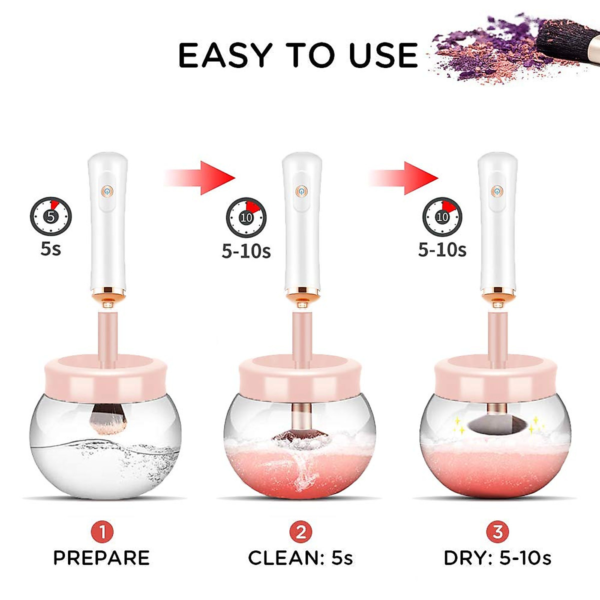 Makeup Brush Cleaner and Dryer Machine, YOYEWA Electric Cosmetic Automatic Brush Spinner with 8 Size Rubber Collars, Wash and Dry in Seconds, Deep Cleaner Solution Kit for Makeup Brushes