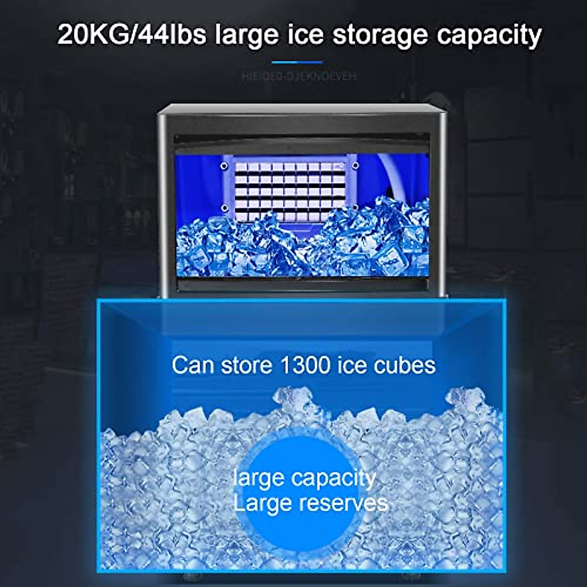 KEINXOW Commercial Ice Maker with 44LBS Ice Storage Bin And Smart LCD Touch Screen, Full Clear Cube, Stainless Steel Self-Cleaning Ice Cube Maker for Bar, Office,Home Kitchen, Shop,24h 110LBS/45 Ice C