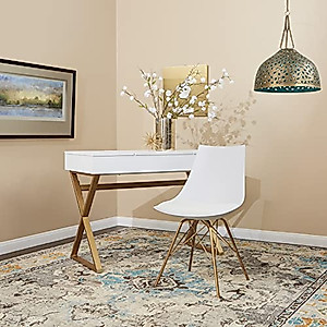 OSP Home Furnishings Oakley Mid-Century Modern Bucket Dining Chair with Faux Leather Padded Seat, White