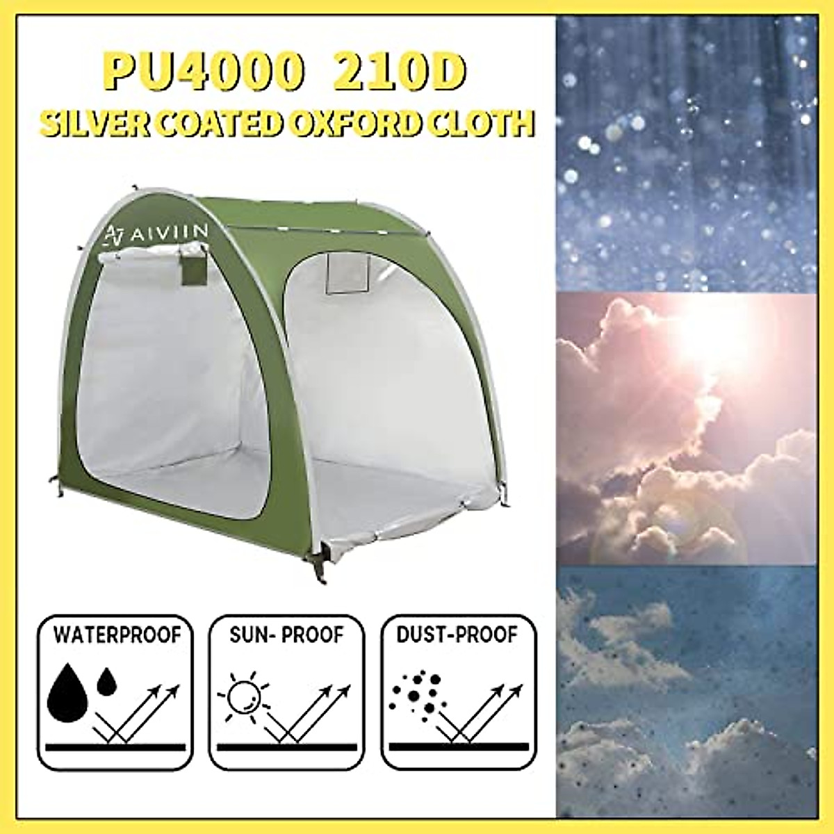 AVIIN 4 or 5 Bike Tent Heavy Duty, 210D Silver-Plated Oxford Extra Thick Waterproof & Sunproof Large Outdoor Bikes Storage Shed for Mountain Bicycle, Motorcycle, Garden Repair Tool, Lawn Mower, Green