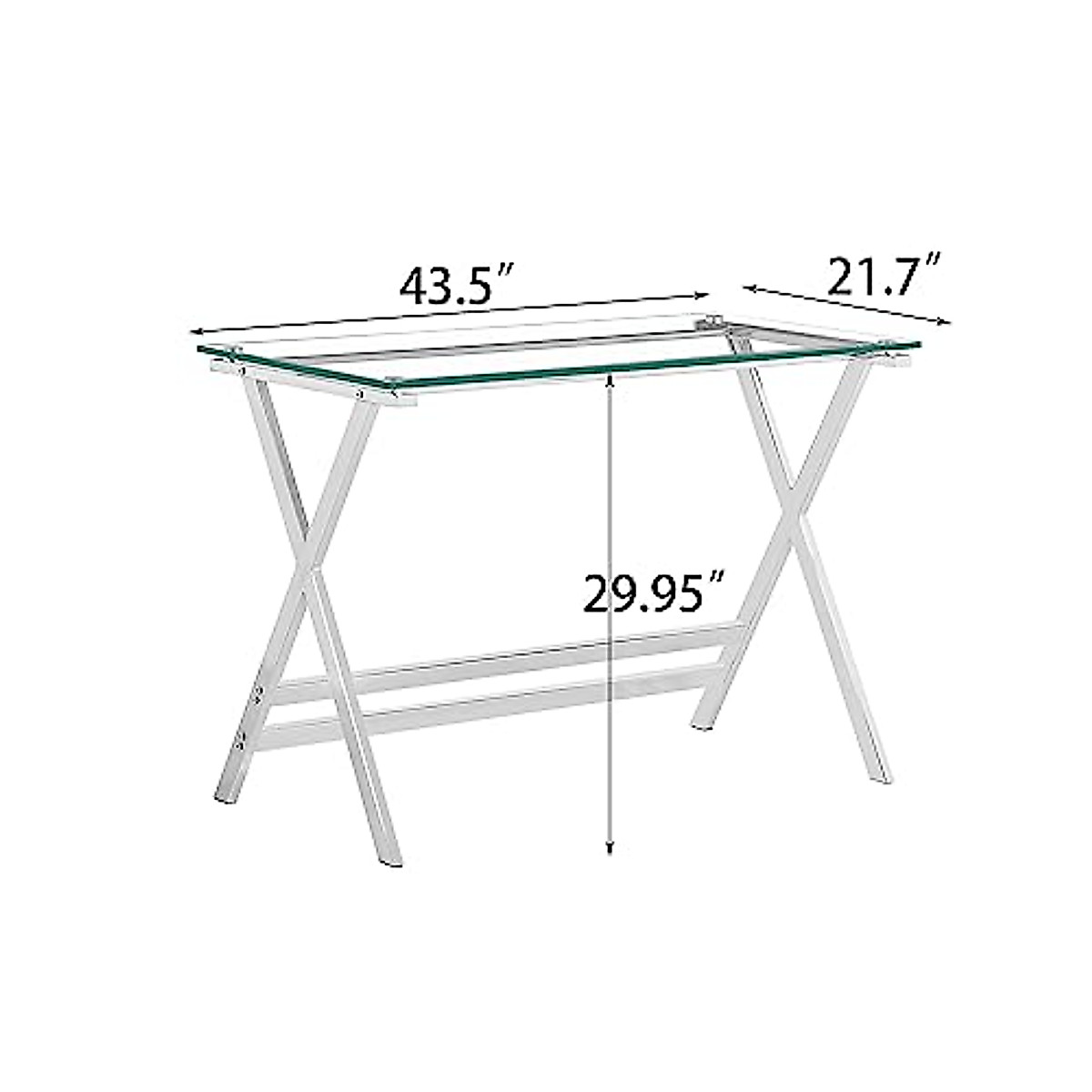 SMARTIK Modern Glass Computer Desk, Clear Study Table - Gaming Desks, Study Desk, and Workstation Table for Small Spaces - Stainless Steel Frame 43.5" x 21.7" x 29.9"
