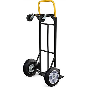 Simpli-Magic 800 lb Capacity 2 in 1 Convertible Hand Truck and Dolly with 10" Flat Free Rubber Wheels,Black with Yellow Handle.