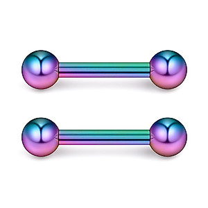 Ruifan Mix Color 316L Stainless Steel Nipple PA Tongue Shield Barbell Ring Bar Body Piercing Retainer 12G 12mm 12PCS